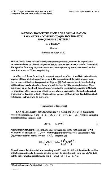 pdf justification of the choice of regularization parameter according to quasi optimality and