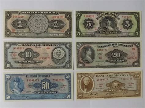 Colección 6 Billetes Mexicanos Antiguo Unc Mismo Folio Abnc Meses sin