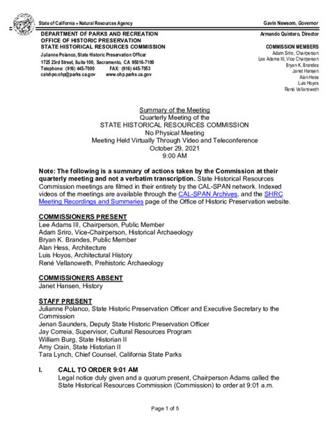 Fillable Online Ohp Parks Ca Attachment A City Council Agendas City