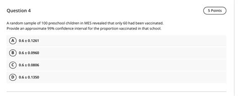 solved question 4 5 points a random sample of 100 preschool