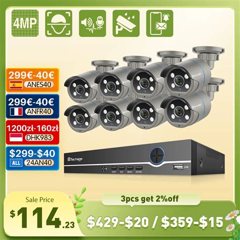 Techage 8CH 4MP POE Security Surveillance Camera System Kit AI Face