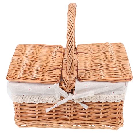 Qumonin Wicker Storage Basket With Handle Lid Hand Woven For Food