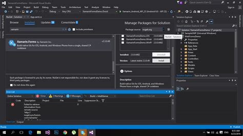 C Error Installing Xamarin Forms Nuget Package In Visual Studio