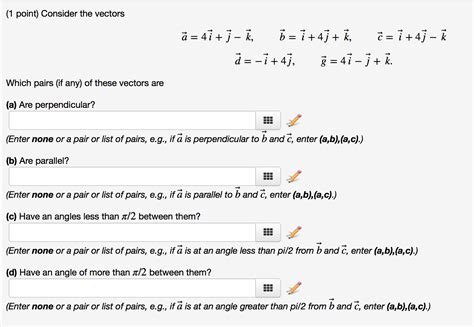solved consider the vectors which pairs if any of these