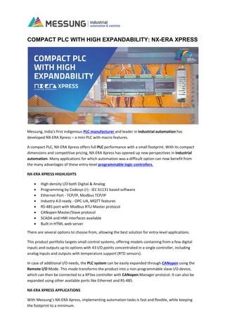 Compact Plc With High Expandability Nx Era Xpress Pdf