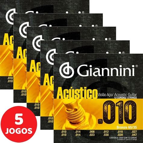 Encordoamento Para Violão De 12 Cordas 010 047 Giannini 65 35 Bronze