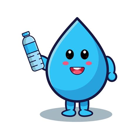 Lindo Personaje De Dibujos Animados De Gota De Agua Que Da Una Botella