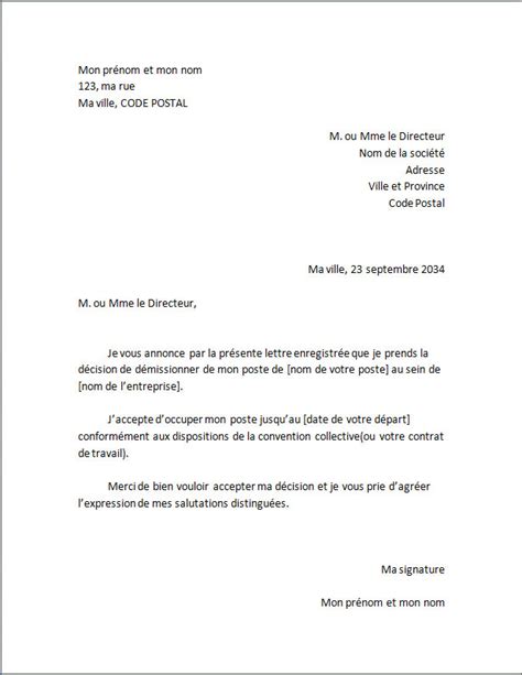 Lettre De Demission Exemple Word