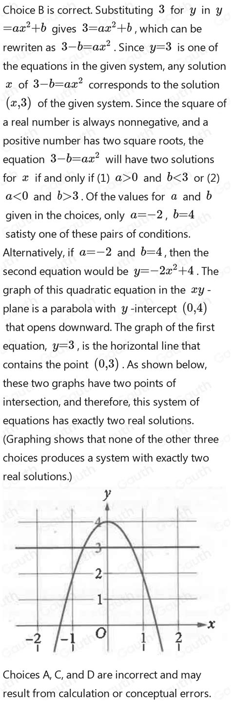 solved y 3 y ax 2 b in the system of equations above a and b are constants for which of the