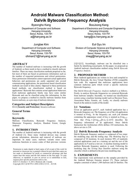 pdf android malware classification method dalvik bytecode frequency analysis