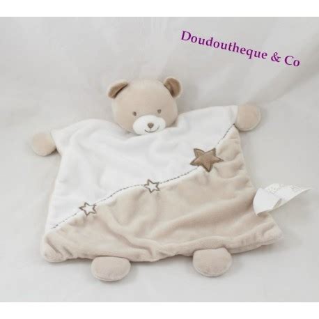 Doudou plat ours KIMBALOO étoiles beige blanc 30 cm SOS doudou