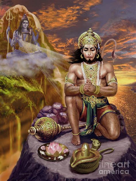 Hanuman Receives Lord Shiva S Blessings Painting By Vishnudas Art Pixels