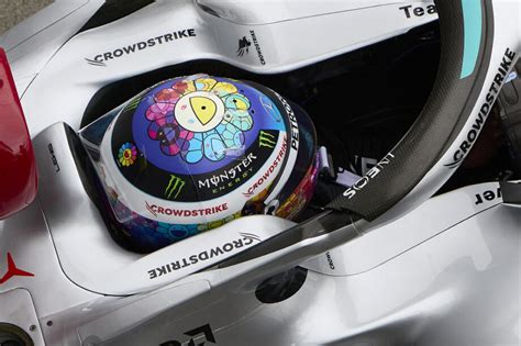 Lewis Hamilton Is Sporting A Takashi Murakami Helmet In Japan Silver