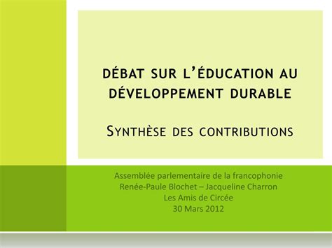 Ppt D Bat Sur L Ducation Au D Veloppement Durable Synth Se Des