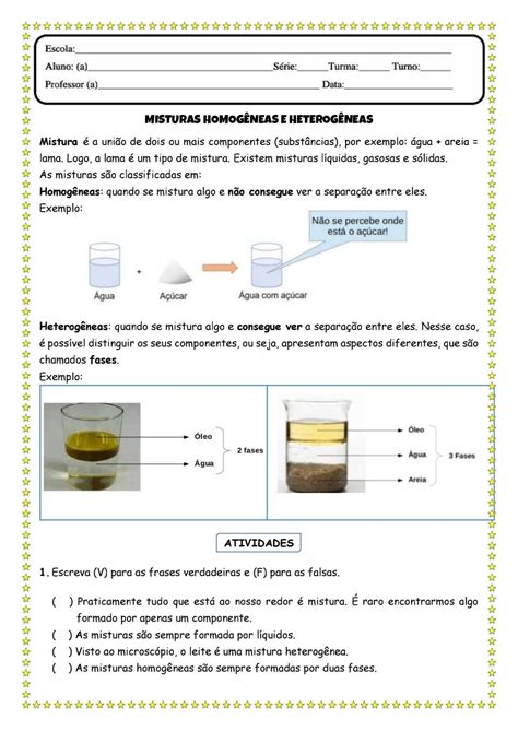 Atividades Sobre Misturas Ano Edulearn