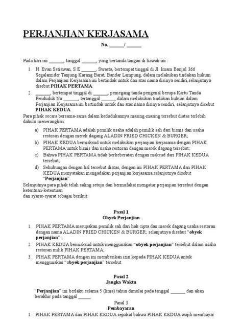 Detail Contoh Surat Perjanjian Kerjasama Usaha Perorangan Koleksi Nomer 7