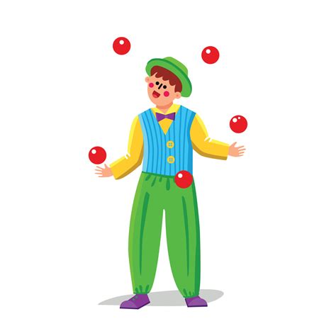 Payaso Malabarista Haciendo Malabares Con Bolas En Vector De Traje