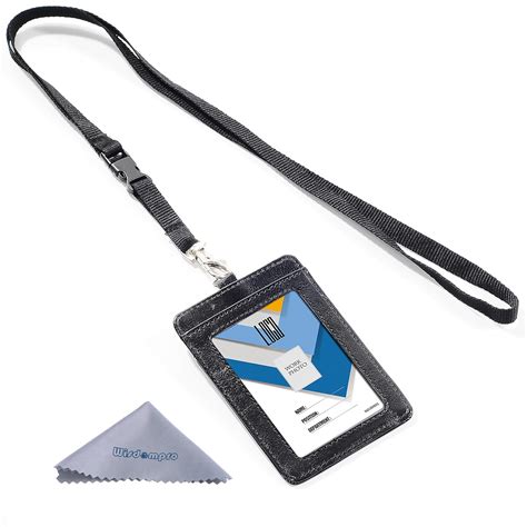 Wisdompro 2 Sided Vertical Style PU Leather ID Badge Holder With 1 ID