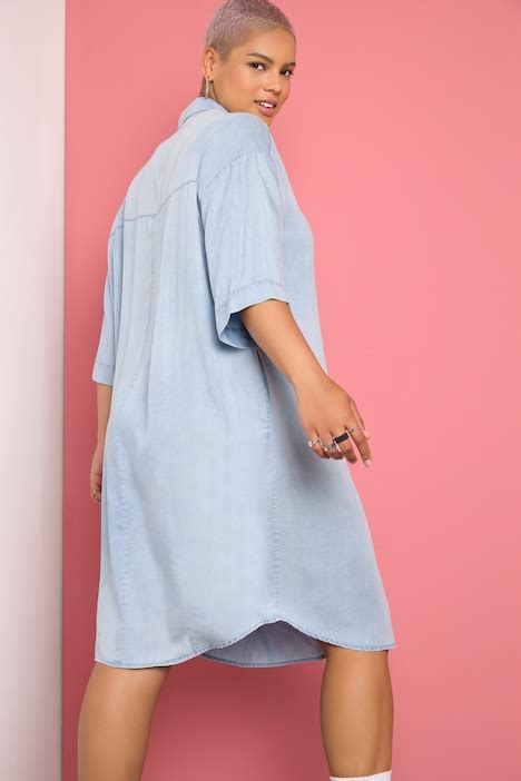 Vestido Camisero Vaquero Cuello Camisero Tapeta De Botones Media