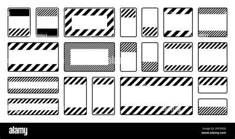Various Blank Black Warning Signs With Diagonal Lines Attention