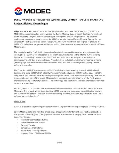 PDF SOFEC Awarded Turret Mooring System Supply Contract PDF