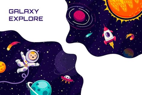 Affiche Spatiale Enfant De Dessin Animé Astronaute Dans L espace Et Le