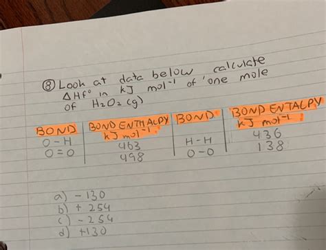 Solved Calculate Look At Data Below Kj Moll Of One Mole Of A Chegg