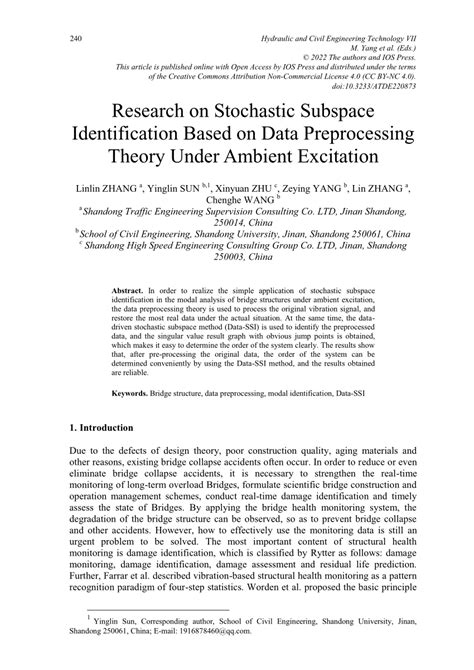 pdf research on stochastic subspace identification based on data preprocessing theory under