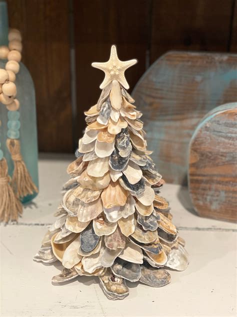 8 Coastal Oyster Shell Christmas Tree Etsy Coastal Christmas Decor
