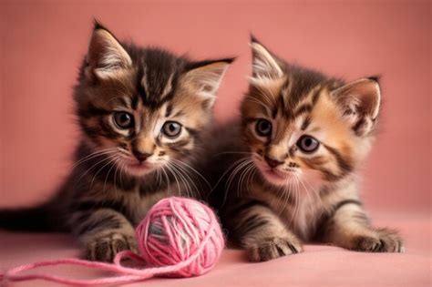 Dois gatinhos brincando um novelo de lã Foto Premium