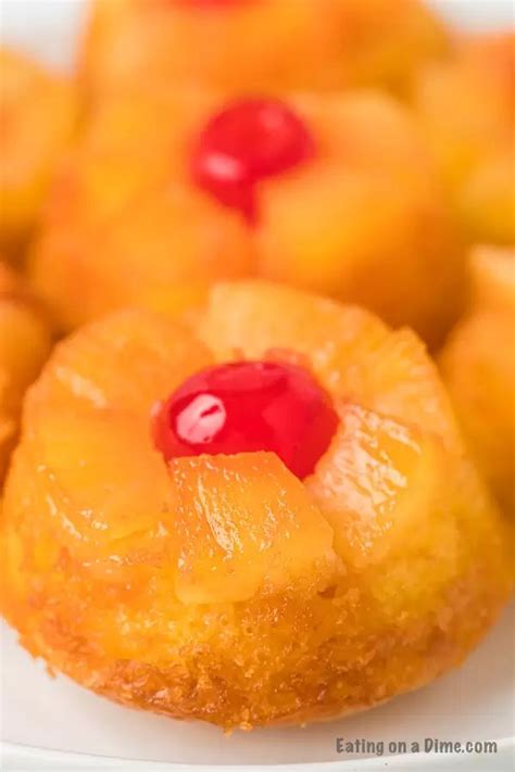 Pineapple Upside Down Cakes On A White Plate