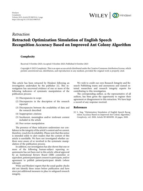 pdf retracted optimization simulation of english speech recognition accuracy based on