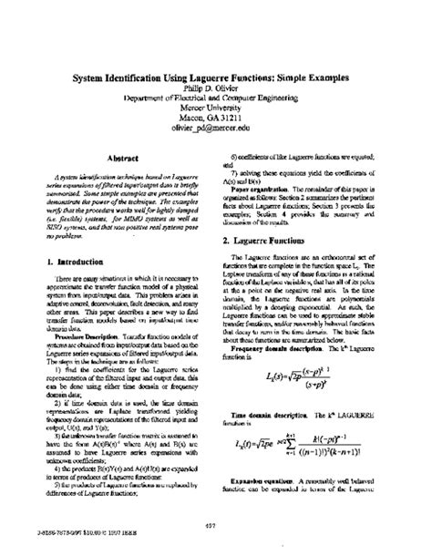pdf system identification using laguerre functions simple examples philip olivier