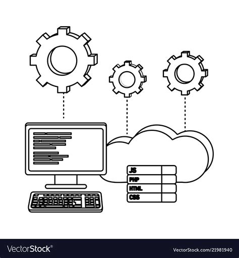 outline computer programming code and cloud data vector image
