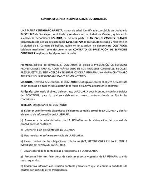 Contrato DE Prestación DE Servicios Contables y financieros CONTRATO