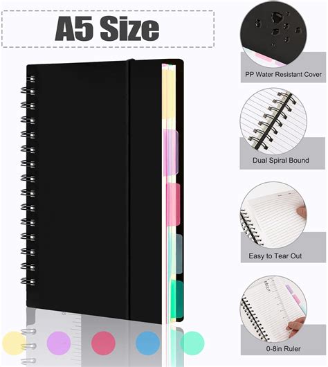 EOOUT Cuadernos en espiral A5 con pestañas 83 x 58 pulgadas cuadernos