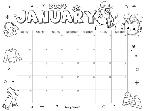 Free Printable Coloring Calendar 2024 January Netty Adrianna