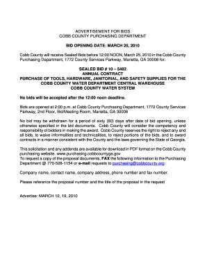 Fillable Online Purchasing Cobbcountyga Advertisement Authorization