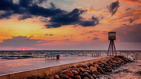 Sunrise At Bellevue Beach Or Strand Klampenborg Copenhagen Denmark
