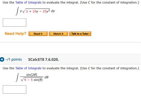 solved use the table of integrals to evaluate the integral