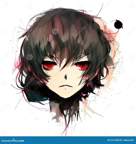 An Anime Character With Red Eyes And Black Hair Stock Illustration