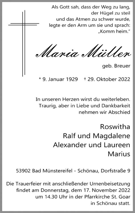 Traueranzeigen von Maria Müller WirTrauern