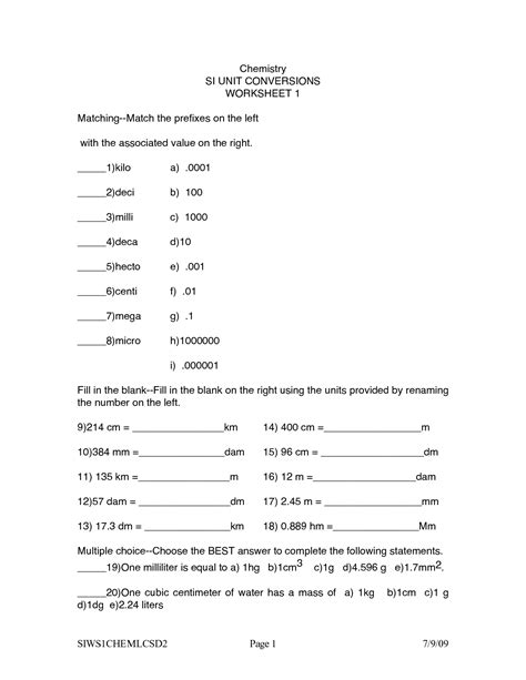 Chemistry Conversion Problems Worksheet Answers Chemistryworksheet