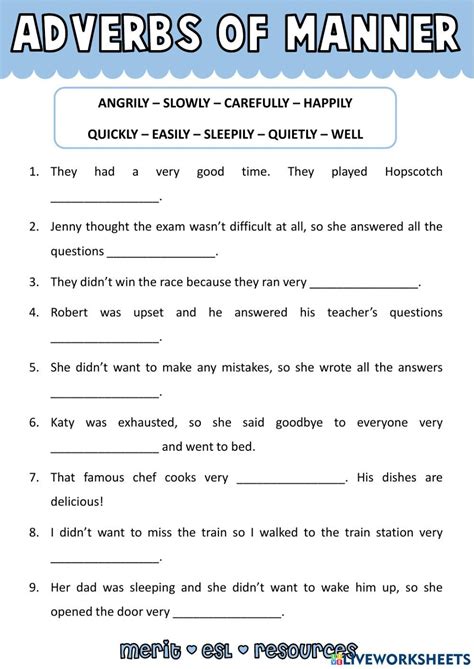 Vocabulary Adverbs Of Manner Worksheet Adverbs English Grammar