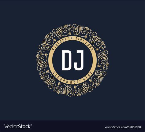 Initial Dj Antique Retro Luxury Victorian Vector Image