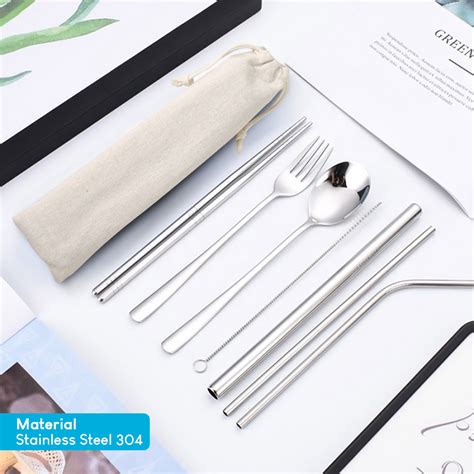 Tofok Set Alat Makan Sendok Garpu Sumpit Sedotan Cutlery With Pouch