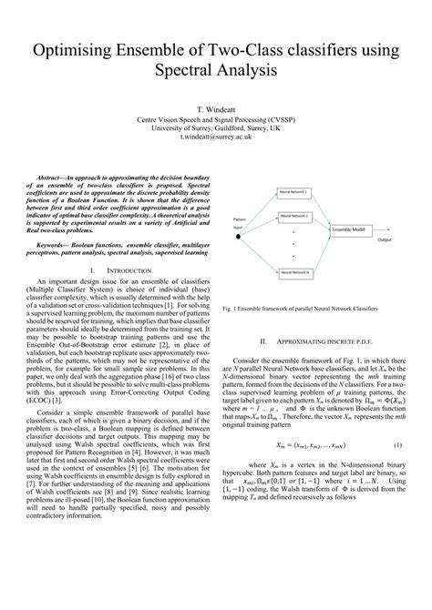 pdf optimising ensemble of two class classifiers using spectral analysis