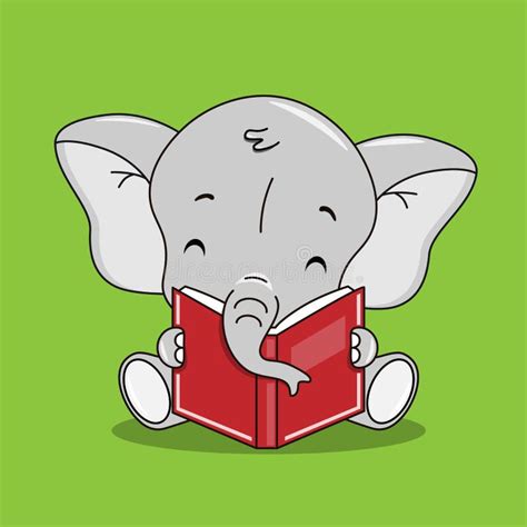 Tierno Elefante Leyendo Un Libro Ilustración del Vector Ilustración