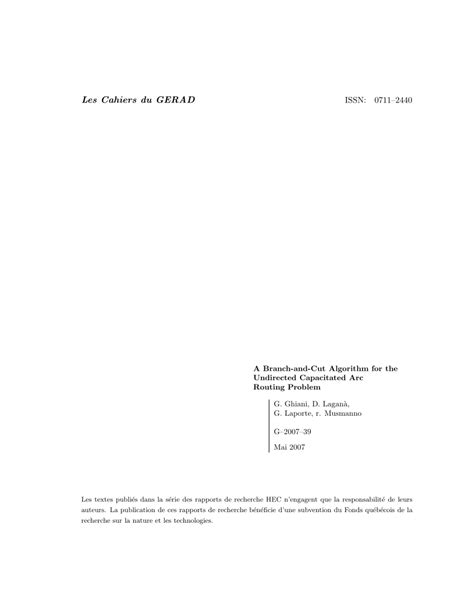 pdf a branch and cut algorithm for the undirected capacitated arc routing problem