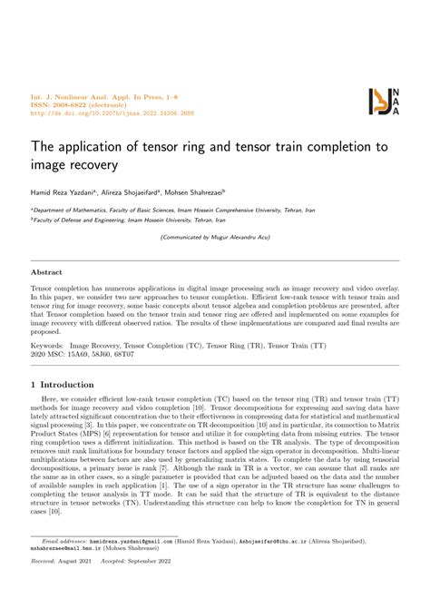 pdf the application of tensor ring and tensor train completion to image recovery